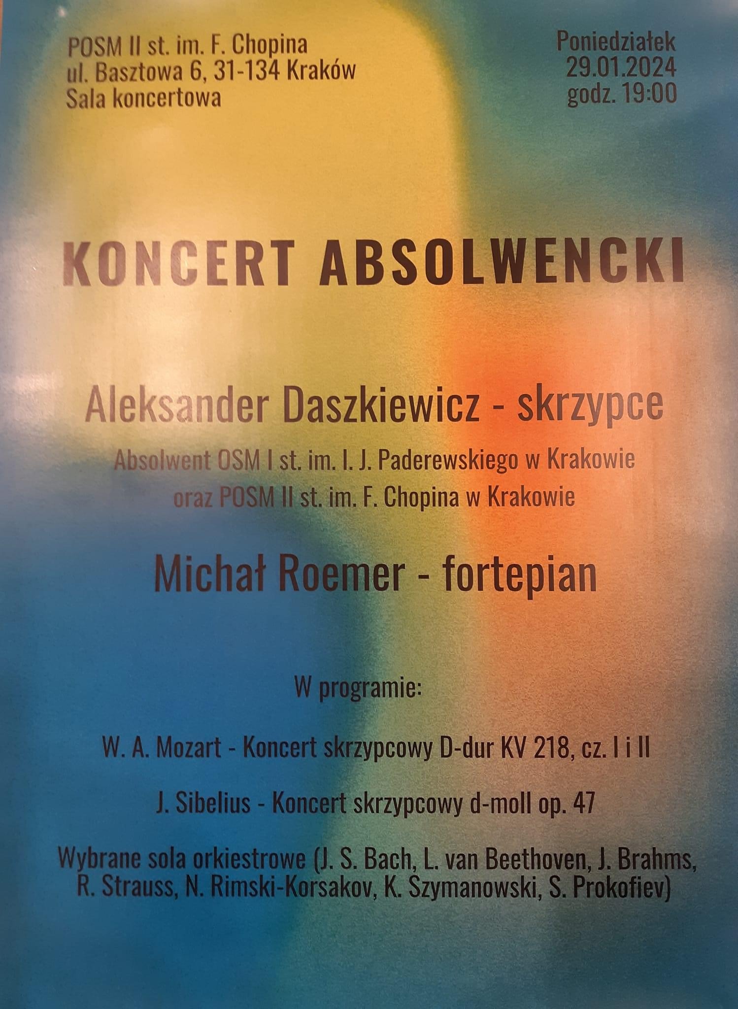 Koncert absolwencki - Aleksander Daszkiewicz - 29. 01. 2024 r. - Państwowa Ogólnokształcąca ...