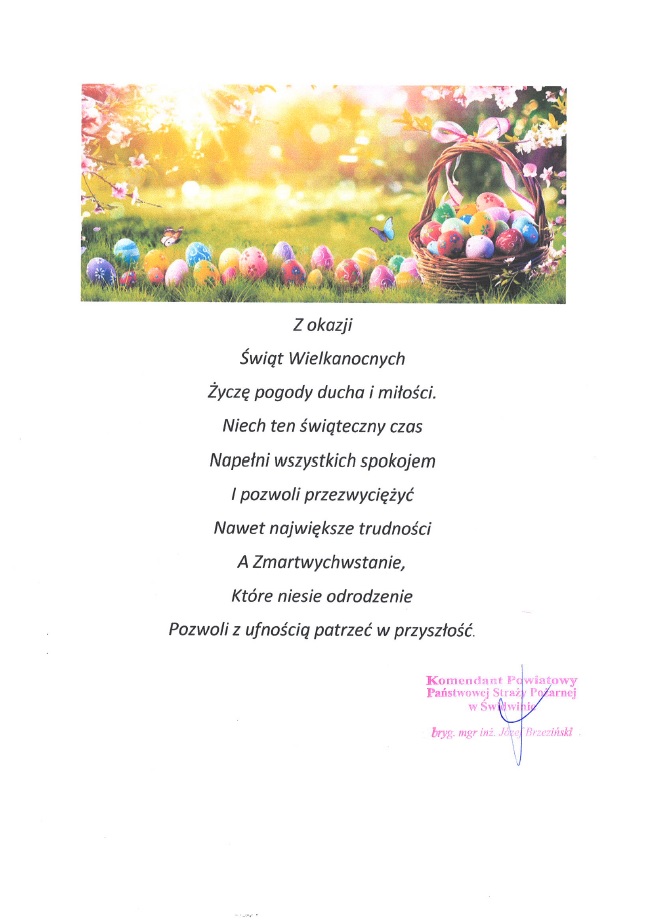 Życzenia wielkanocne 2023 - Komenda Powiatowa Państwowej Straży Pożarnej w Świdwinie - Portal Gov.pl