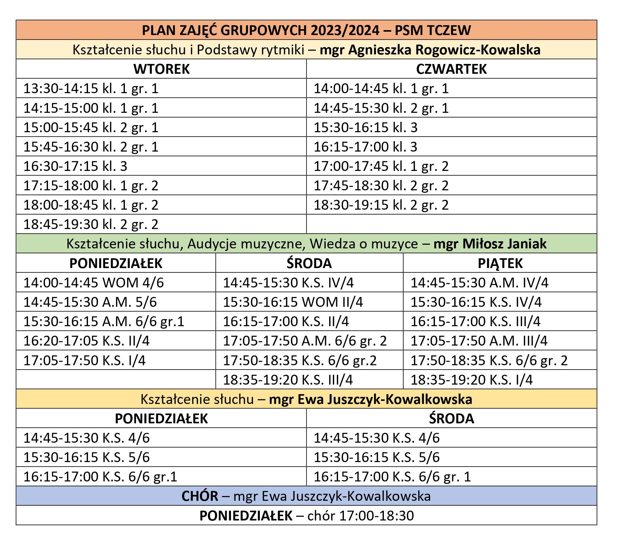 Plan lekcji - Państwowa Szkoła Muzyczna I stopnia im. J. Garści w ...