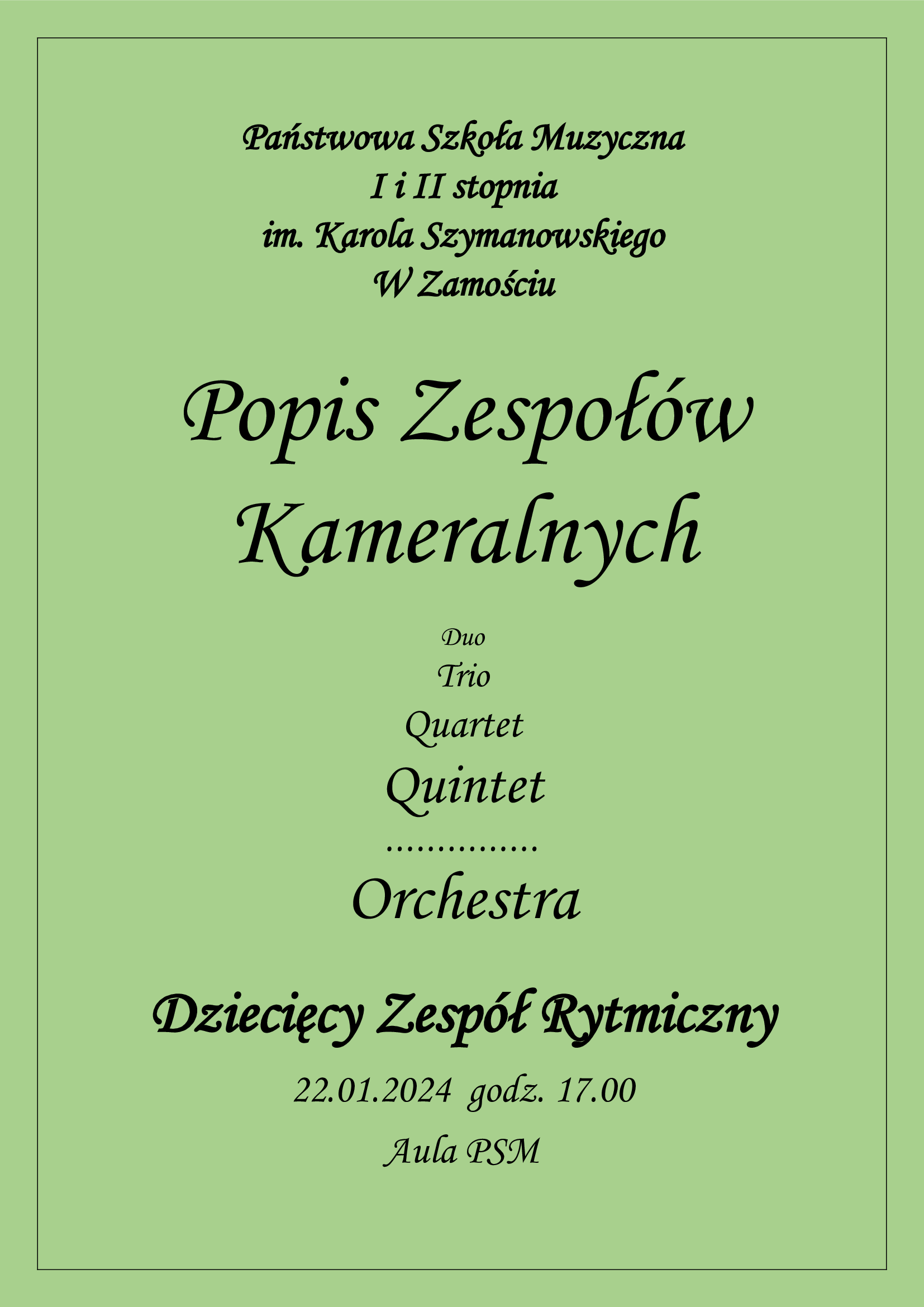 Popis Zespołów Kameralnych - Państwowa Szkoła Muzyczna I i II stopnia im. K. Szymanowskiego w ...