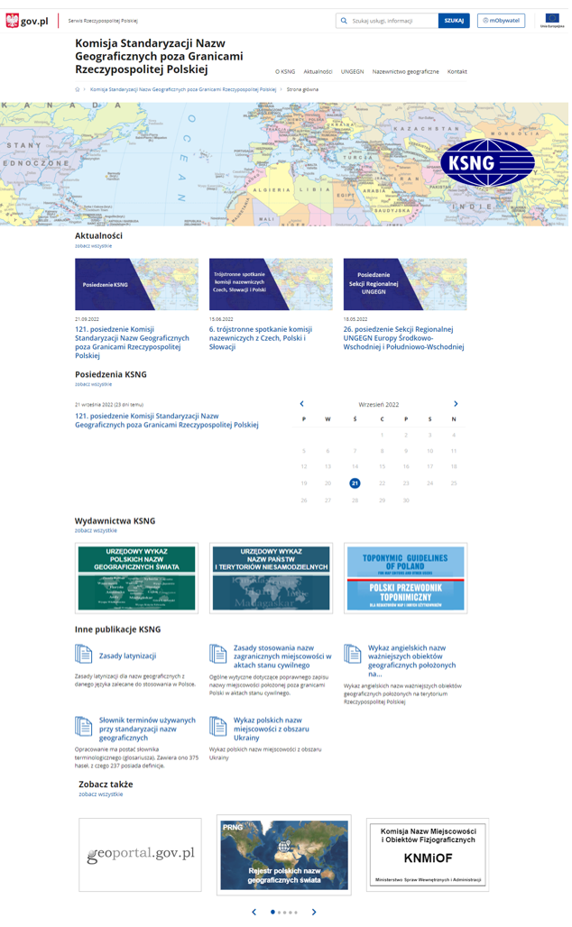 Strona internetowa Komisji Standaryzacji Nazw Geograficznych poza granicami RP (KSNG) na ...
