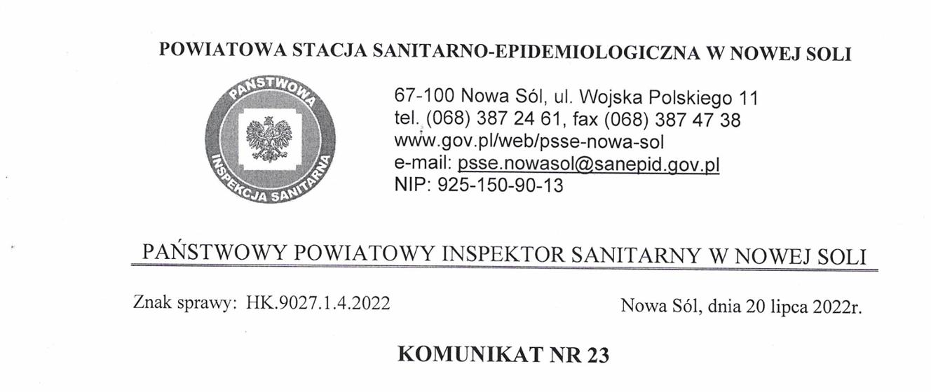 Komunikat nr 23 z 2022r - Powiatowa Stacja Sanitarno-Epidemiologiczna w Nowej Soli - Portal Gov.pl