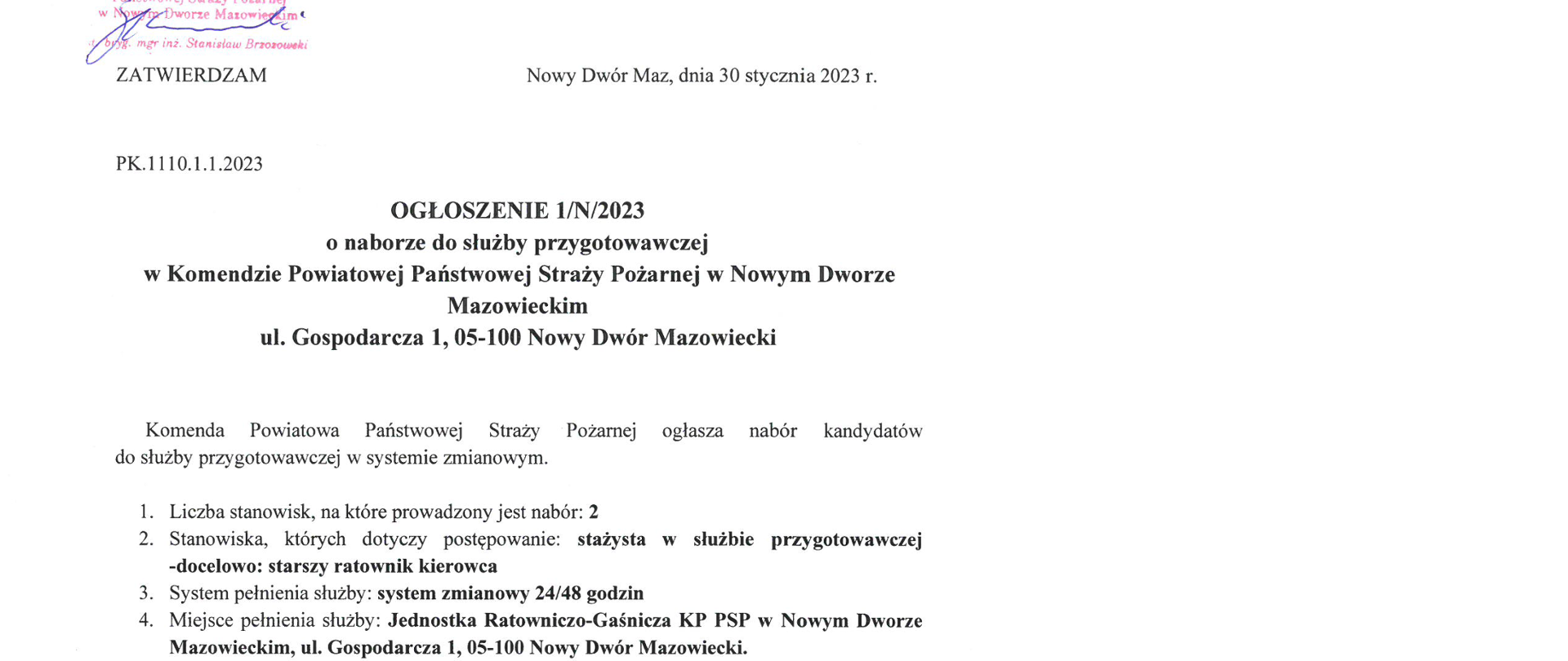 Ogłoszenie 1/N/2023 o naborze do służby przygotowawczej w Komendzie Powiatowej Państwowej Straży ...