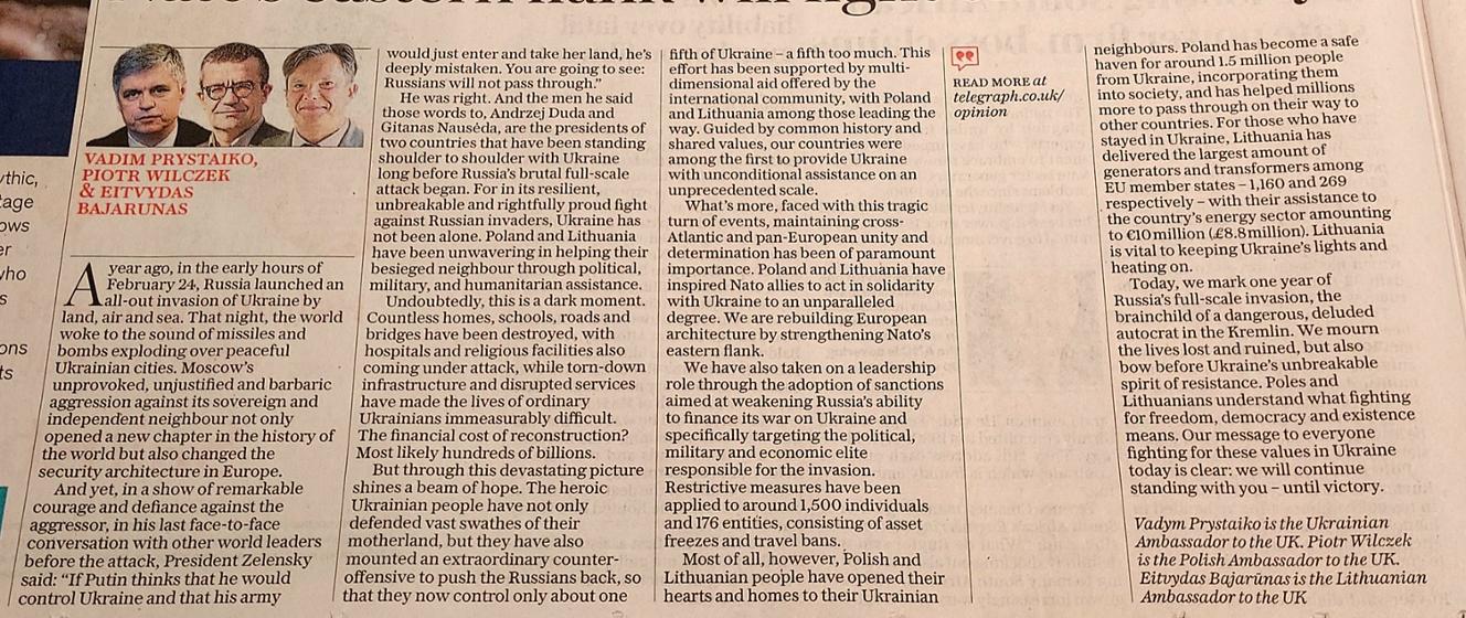 Ambasadorowie Ukrainy, Polski i Litwy w The Daily Telegraph: Wschodnia ...