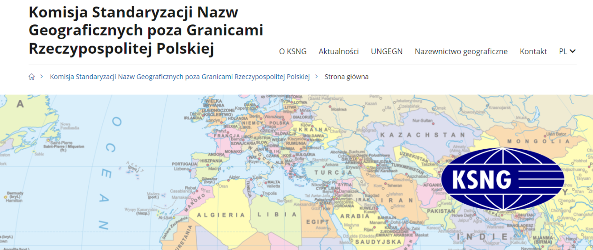 Strona internetowa Komisji Standaryzacji Nazw Geograficznych poza granicami RP (KSNG) na ...