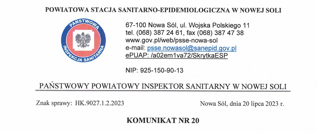 Komunikat nr 20 z 2023r - Powiatowa Stacja Sanitarno-Epidemiologiczna w Nowej Soli - Portal Gov.pl