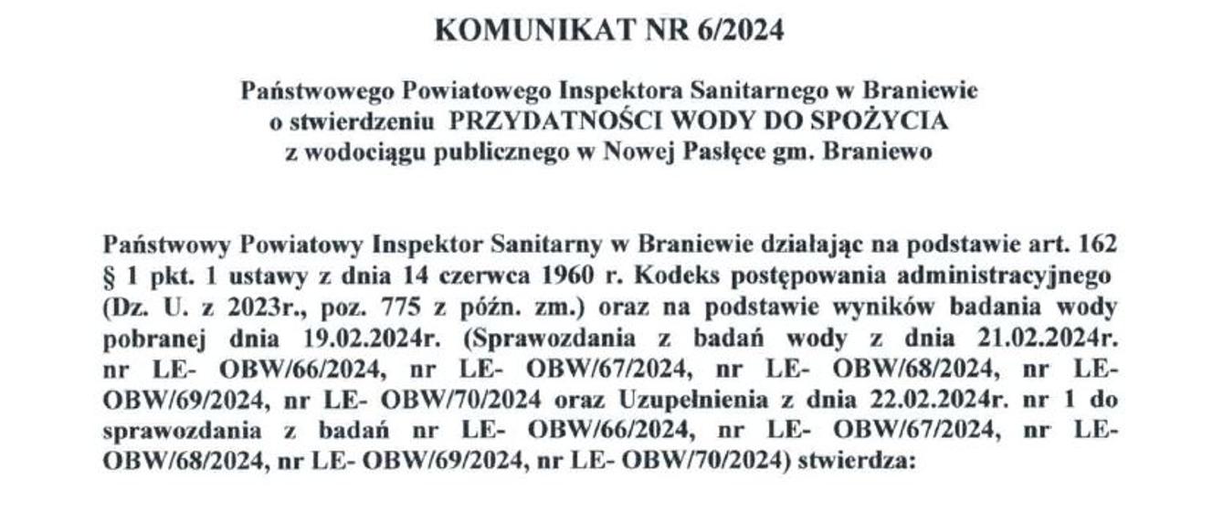 Komunikat nr 6/2024 - Powiatowa Stacja Sanitarno-Epidemiologiczna w Braniewie - Portal Gov.pl